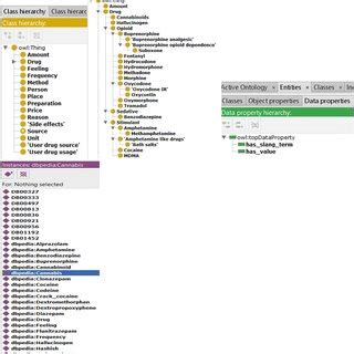 Drug abuse ontology in Protégé concepts object properties data