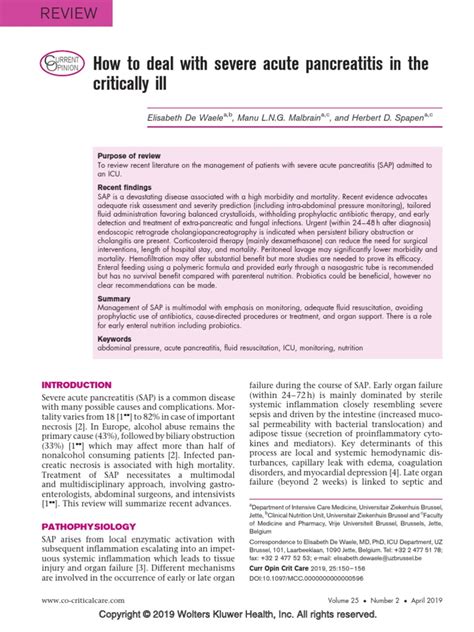 How To Deal With Severe Acute Pancreatitis In The Critically Ill Pdf