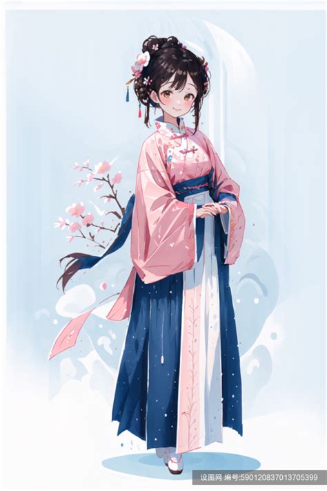 手绘卡通少女古装美女汉服女生人物插画png下载编号590120837013705399 设图网