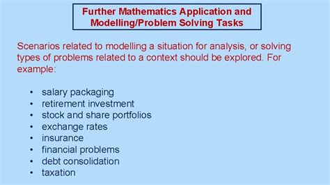 further mathematics application and modelling problem solving tasks