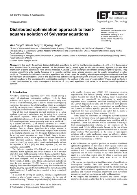 Distributed Optimisation Approach To Least Squares Solution Of Sylvester Equations Request Pdf