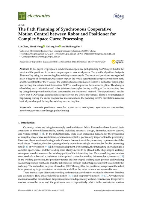 Pdf The Path Planning Of Synchronous Cooperative Motion Control Between Robot And Positioner