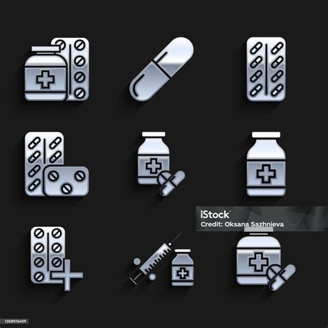 세트 의학 병 및 알 약 바늘 유리병 또는 앰플과 의료 주사기 알 약 물집 팩 그리고 아이콘 벡터 건강 진단에 대한 스톡 벡터 아트 및 기타 이미지 Istock