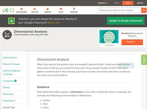 Ck 12 Algebra Dimensional Analysis Unit Plan For 8th 9th Grade