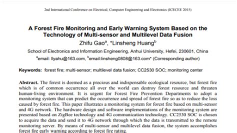 A Forest Fire Monitoring And Early Warning System Based On The Technology Of Multi Sensor And