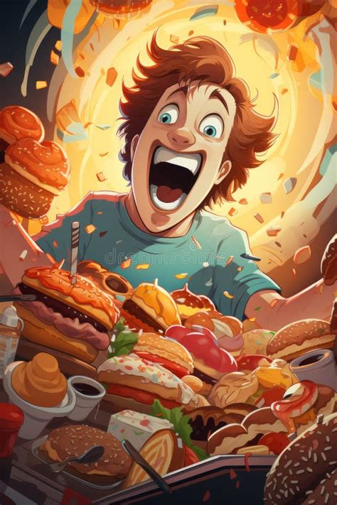 Man With His Mouth Wide Open Eagerly Prepared To Consume A Pile Of