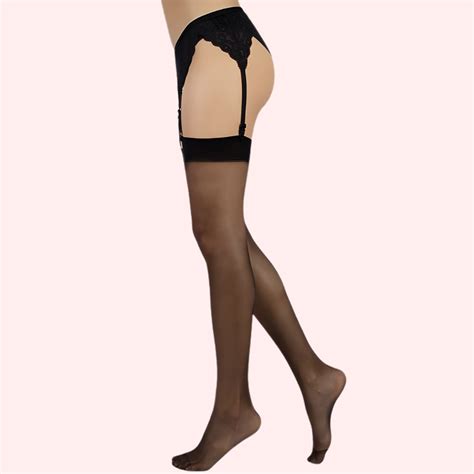 Ultra Sheer Thigh High Stockings Pack Of 2 Nude And Black Silky Finish