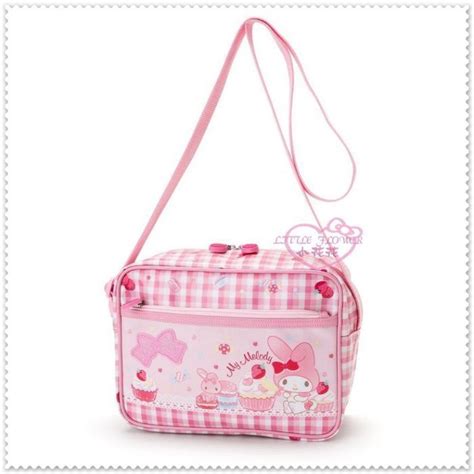♥小公主日本精品♥my Melody 美樂蒂and小兔子 粉色 格紋甜點草莓 防水材質 斜背包 側背包 42155805 蝦皮購物