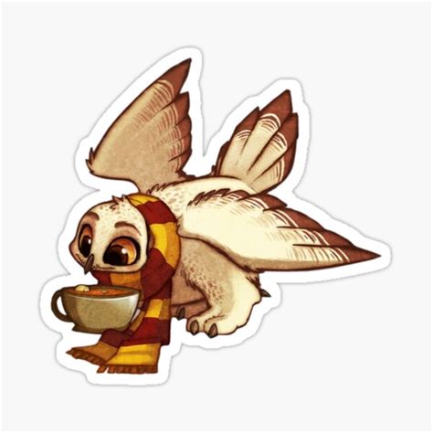 Owl Drinking Sticker For Sale By Pottersart Redbubble
