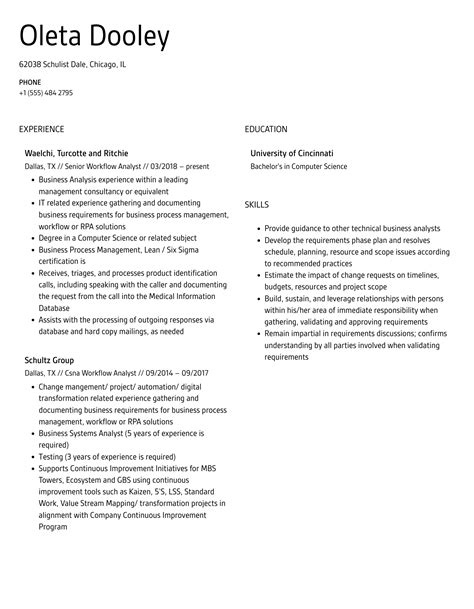 Workflow Analyst Resume Samples Velvet Jobs
