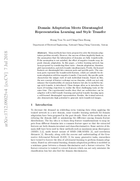 Pdf Domain Adaptation Meets Disentangled Representation Learning And Style Transfer