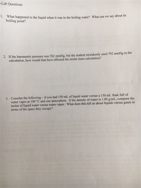 Solved Lab Questions 1 What Happened Boiling Point To The