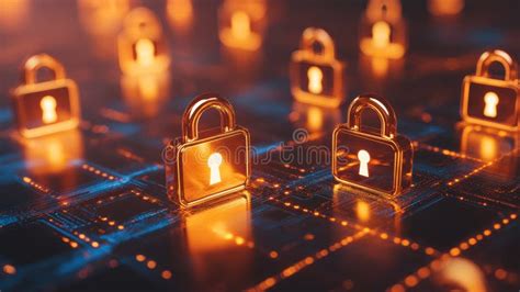 Golden Padlocks On Circuit Board Cybersecurity And Data Protection Concept 3d Illustration