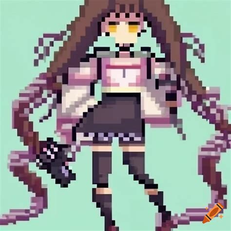 Full Body Small 2d Anime Girl Character On Pixel Art For A Platform