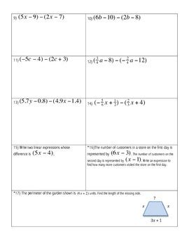 Adding And Subtracting Linear Expressions Integer Fraction Decimal Coefficients