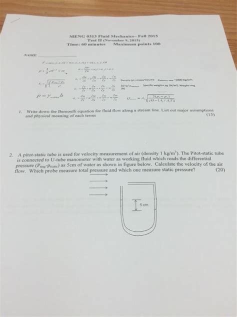 Solved Write Down The Bernoulli Equation For Fluid Flow Chegg