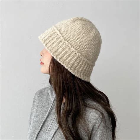 알파카 니트 숏 벙거지 여성 겨울 챙이 짧은 모자