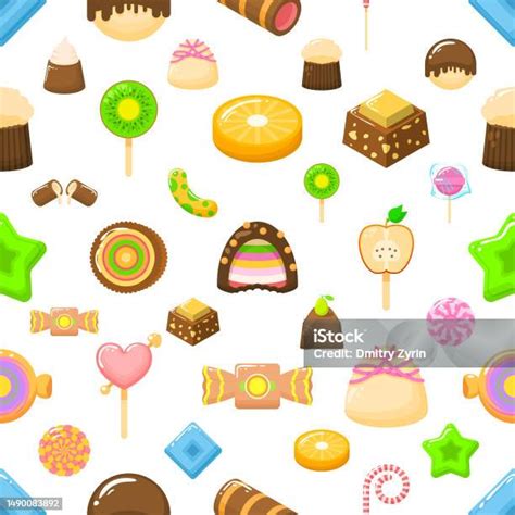 원활한 패턴 추상 요소 다른 과자 음식 막대 사탕 사탕 벡터 디자인 스타일 배경 일러스트레이션 질감 인쇄물 섬유 의류 선물 포장 벽지 파스텔 노랑에 대한 스톡 벡터 아트 및