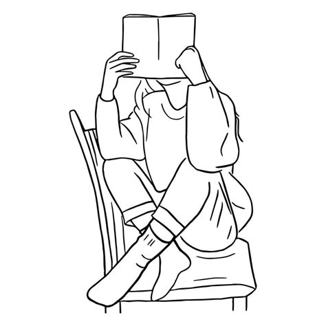 Line Art Minimal Of Woman Reading A Book In Hand Drawn Concept For