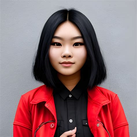 Beautiful Malaysian Women 21 Yesrs Old Happy Black Hair Red Jacket