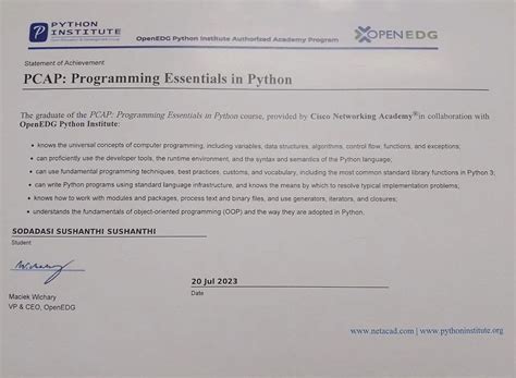 Sodadasi Sushanthi On Linkedin Cisconetworkingacademy Pythonprogramming Techskills