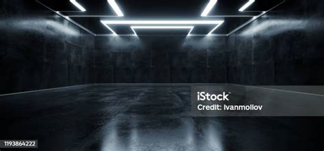 빈 그런지 콘크리트 현대 방 천장 흰색 Led 조명 직사각형 모양 홀 차고 지하 산업 배경 3d 렌더링 차고에 대한 스톡 사진 및 기타 이미지 Istock