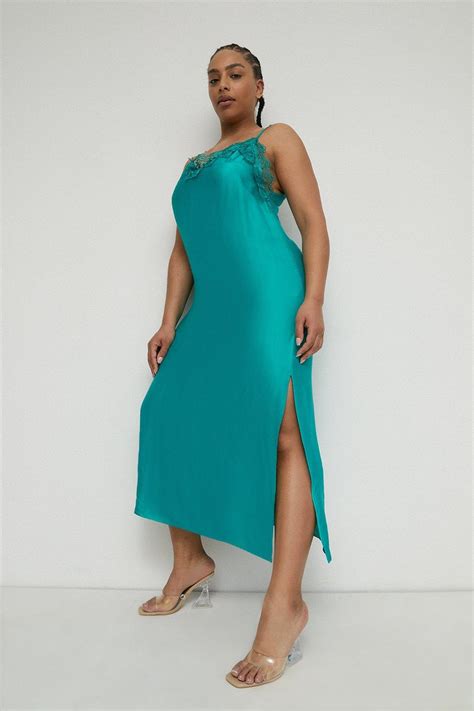 Dresses Plus Size Satin Lace Cami Dress Warehouse