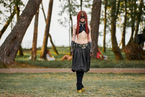 Mythological Dancing Girl Faun On Green Lawn In Public Park Outdoor Art Dancing Event 40219570