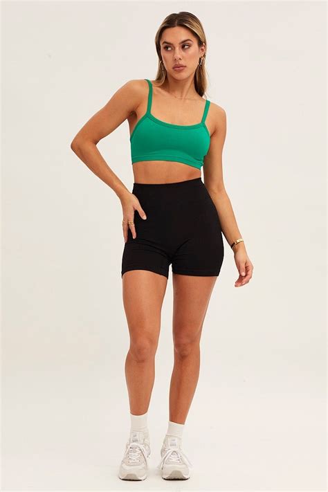 Womens Green Bralette Crop Round Neck Seamless Ally Fashion