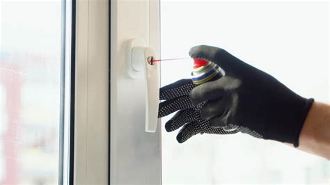 Close Up Of Man Applying Lubricate Oil For Lock Of Plastic Window