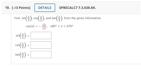 Solved Find Sin 2x Cos 2x And Tan 2x From The Given Chegg