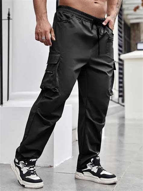 Plus Size Mens Solid Cargo Pants Pockets Fall Winter Mens Temu