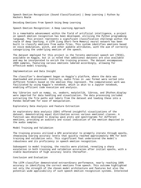 Speech Emotion Recognition Sound C Pdf Deep Learning Emotions