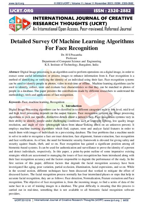 Pdf Detailed Survey Of Machine Learning Algorithms For Face Recognition