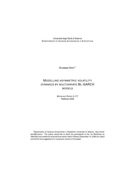 Pdf Modelling Asymmetric Volatility Dynamics By Multivariate Bl Garch Models