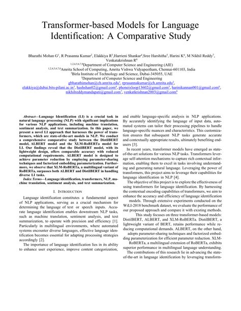 pdf transformer based models for language identification a