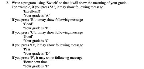 solved 2 write a program using ‘switch so that it will