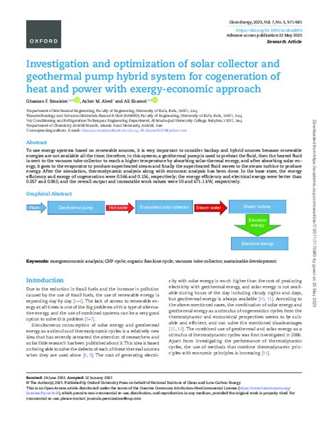 Pdf Investigation And Optimization Of Solar Collector And Geothermal
