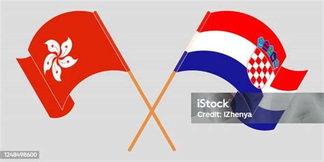 크로아티아와 홍콩의 교차하고 흔들리는 깃발 개성 개념에 대한 스톡 벡터 아트 및 기타 이미지 개성 개념 경쟁 국가 지리적