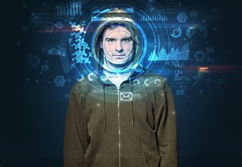 Young Man On Dark Background Face Recognition Concept Stock Image Image Of Circle Access