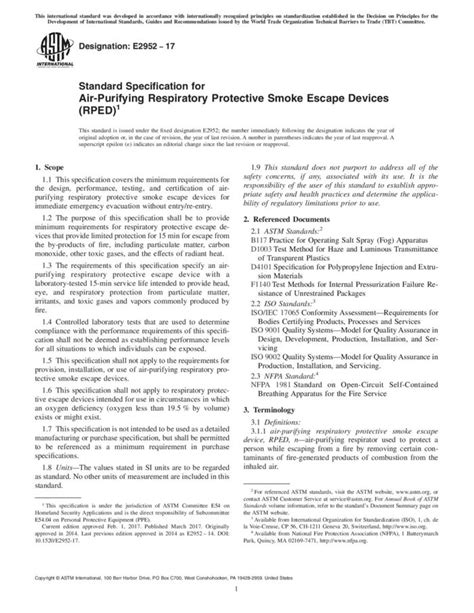 Astm E2952 17 空气净化呼吸防护烟雾逃生装置（rped）的标准规范 标准全文