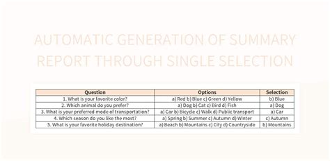 automatic generation of summary report through single selection excel