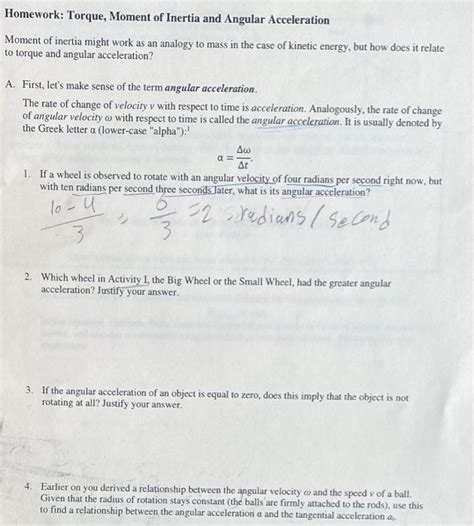 Solved Homework Torque Moment Of Inertia And Angular Chegg