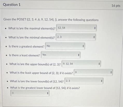 solved given the poset {2 3 4 6 9 12 54} ∣ answer the