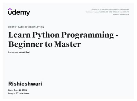 Rishieshwari S On Linkedin Completed Python Programming Beginner To Master Udemy Mastered