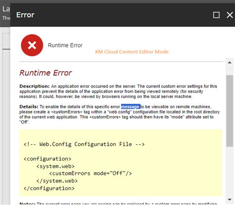 Is There An Option To Enable Custom Error Details In The Sitecore Experience Editor XM Cloud