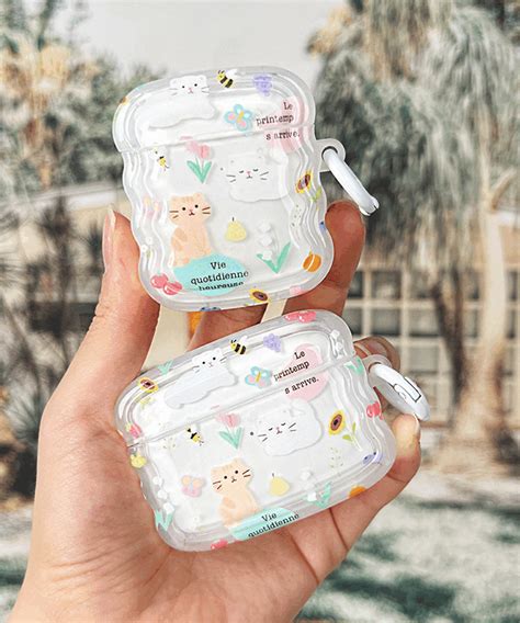 정원 속 고양이 일러스트 투명 에어팟케이스 1세대 2세대 프로 에이블리