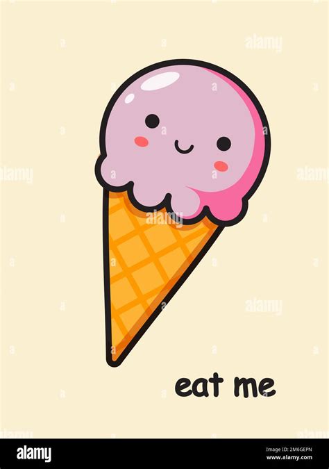 Cartoon Kawaii Ice Cream Eat Me Postcard Vector Illustration Stock