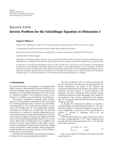 Pdf Inverse Problem For The Schrödinger Equation In Dimension 3