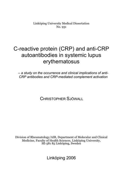 Pdf C Reactive Protein Crp And Anti Crp Autoantibodies In Systemic